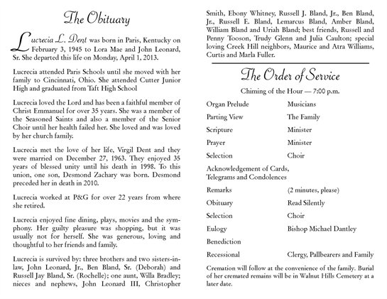 Lucrecia Dent - Thompson, Hall and Jordan Funeral Home