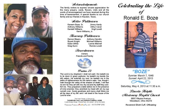 Ronald Boze - Thompson, Hall and Jordan Funeral Home
